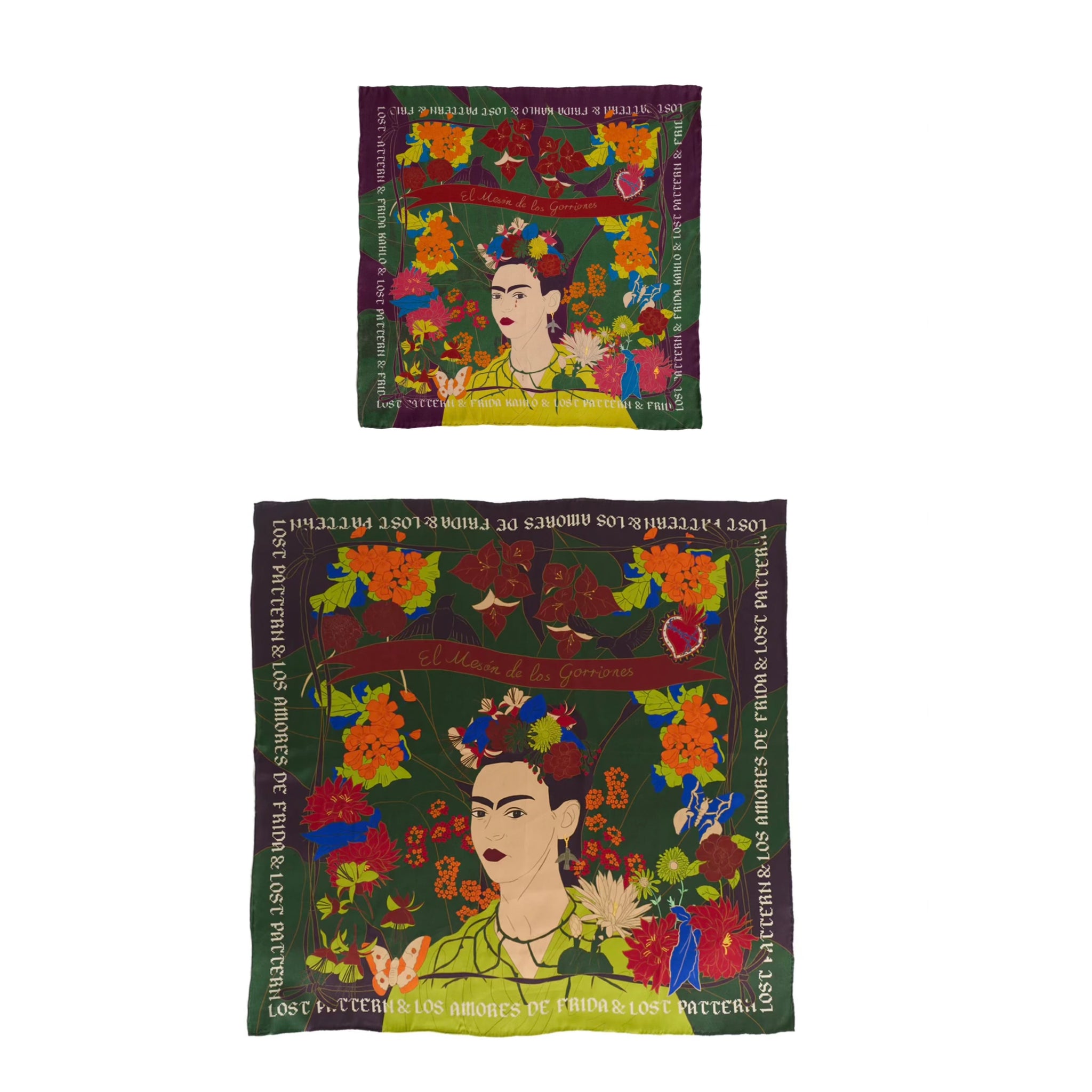 FRIDA X LOST PATTERN "Los Amores De Frida" Silk Pocket Square & Large