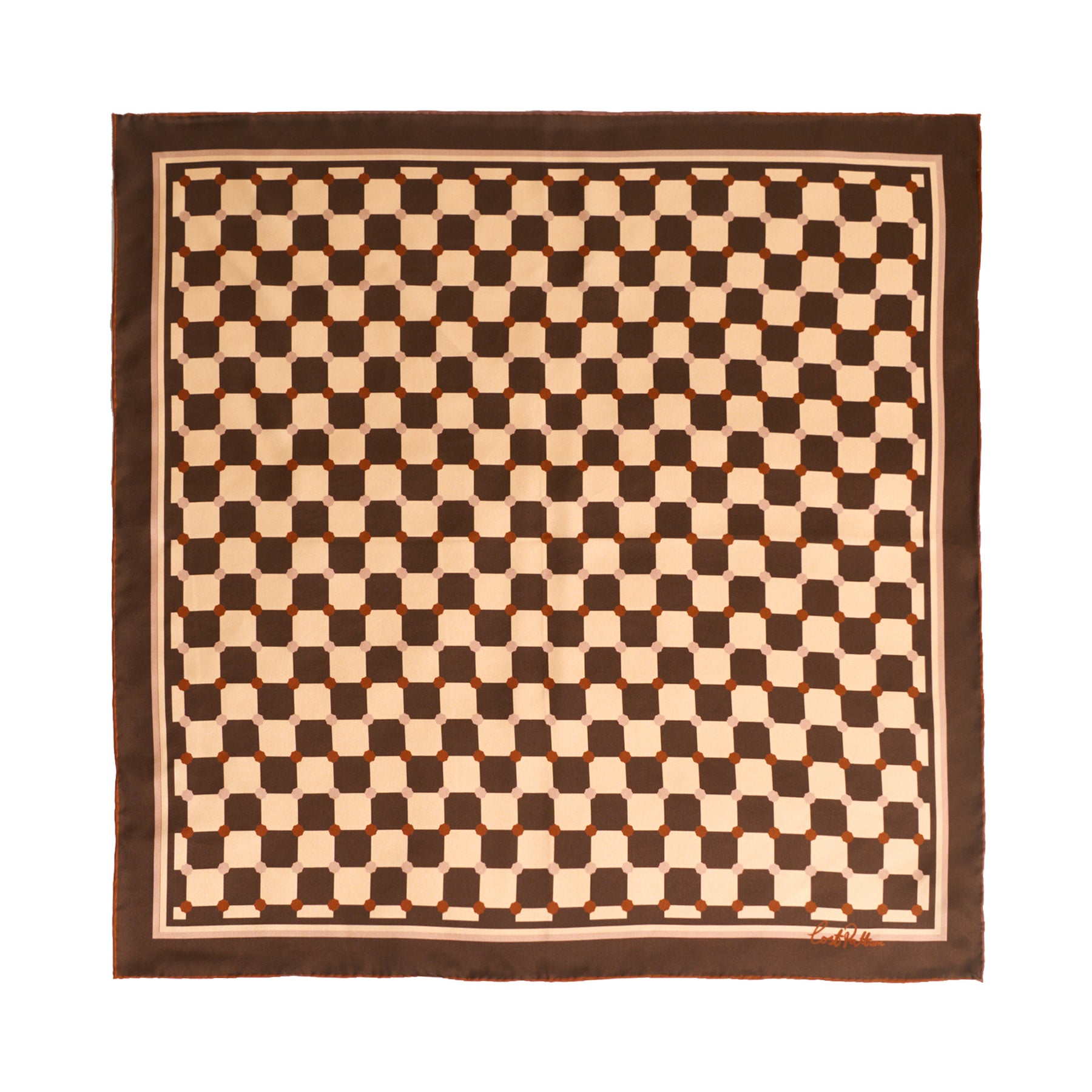 LOST PATTERN | "Checkerboard" Silk Bandana Scarf - Coffee