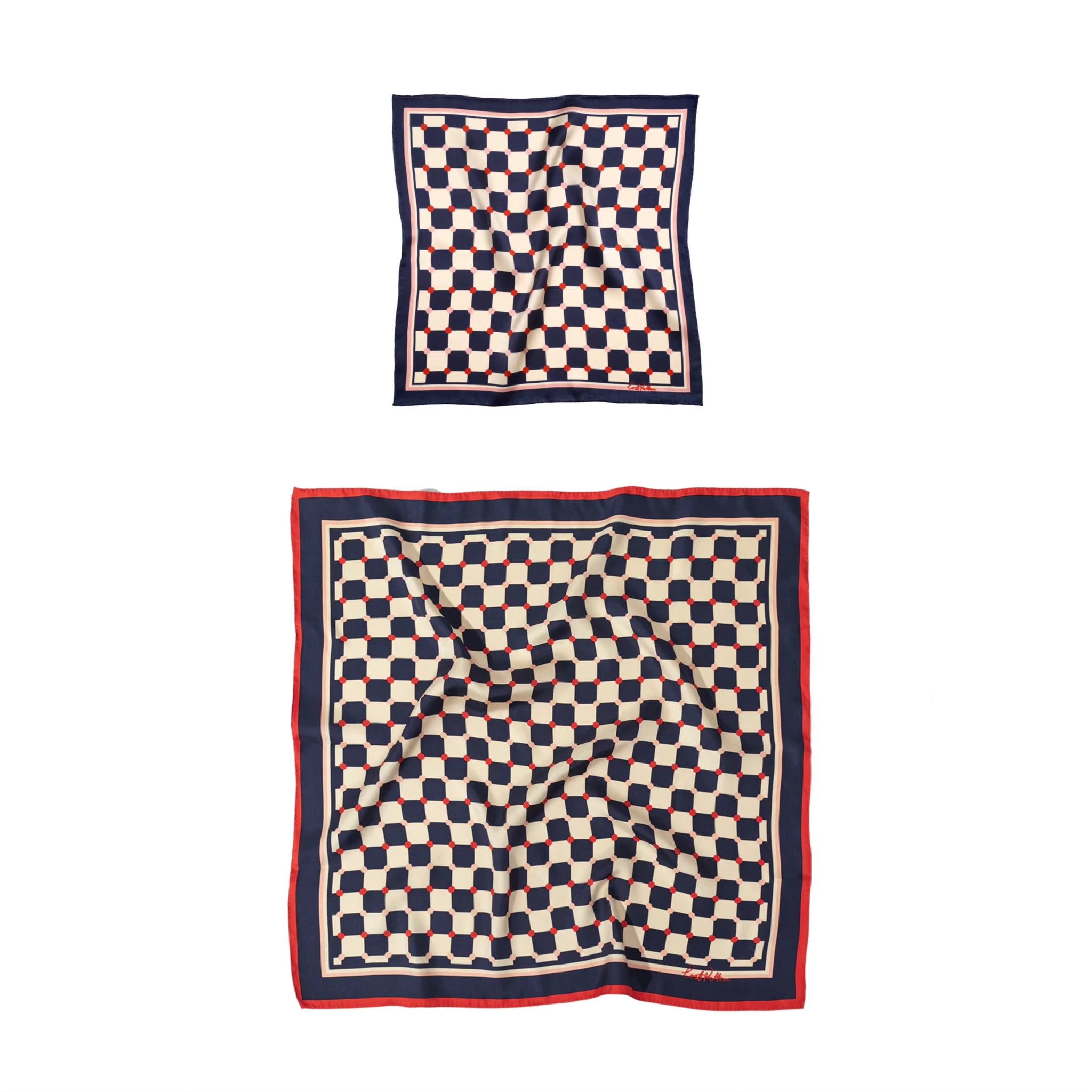 "Checkerboard" Silk Pocket Square & Silk Bandana Scarf Set - Blue