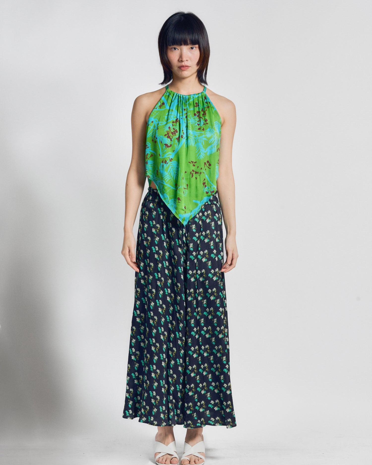 LOST PATTERN | "Coco Dream" Silk Halter Scarf Top - Green