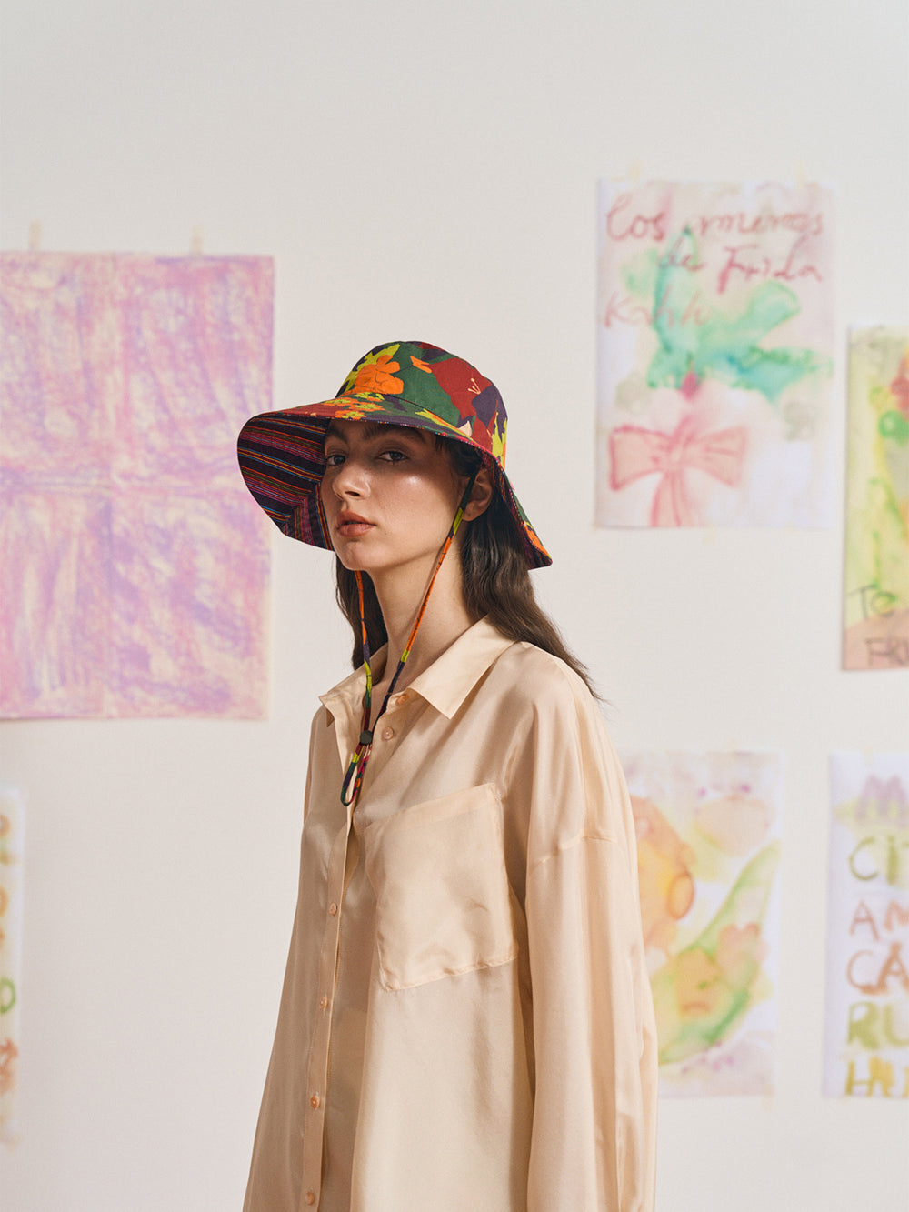 FRIDA x LOST PATTERN "Frida's Garden" Cotton Reversible Sun Hat - Gree